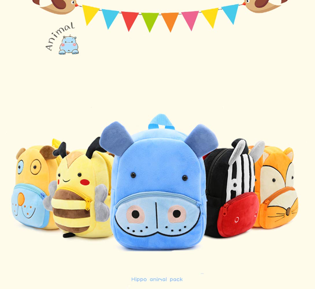 Toddler Backpack Zoo Plush Mini Daypack Animal Cartoon Travel Bag for Baby Girl Boy (Blue(Hippo))