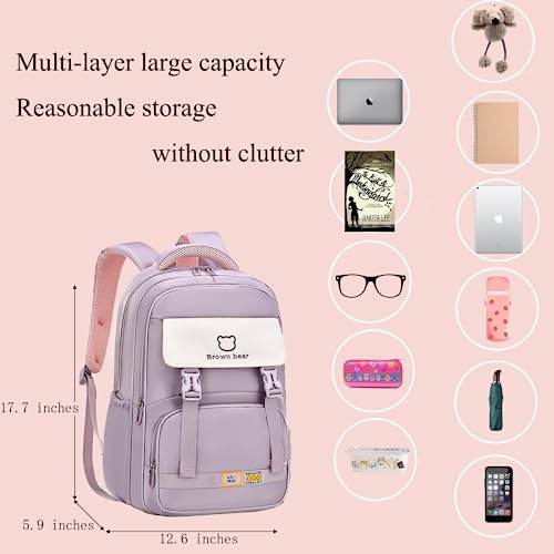 YJMKOI Aesthetic Black Backpacks for Girls, Kawaii Kids Bookbag,Large and Lightweight School Girls Backpack,Black