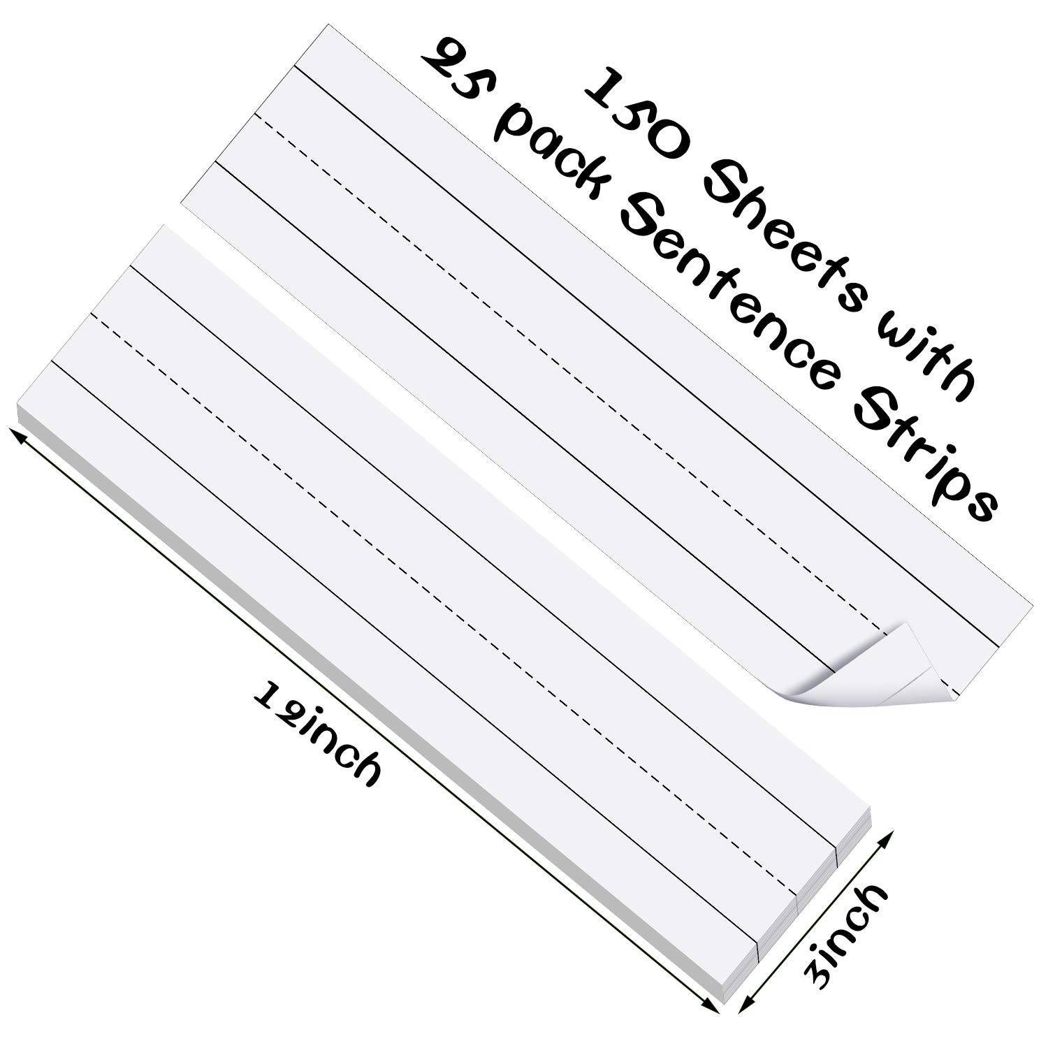 150 Sheets Sentence Strips for Teacher Word Strips Ruled Sentence Strips School Learning Sentence Strips, 3 x 12 Inch for School Office Supplies, 6 Pieces (White)