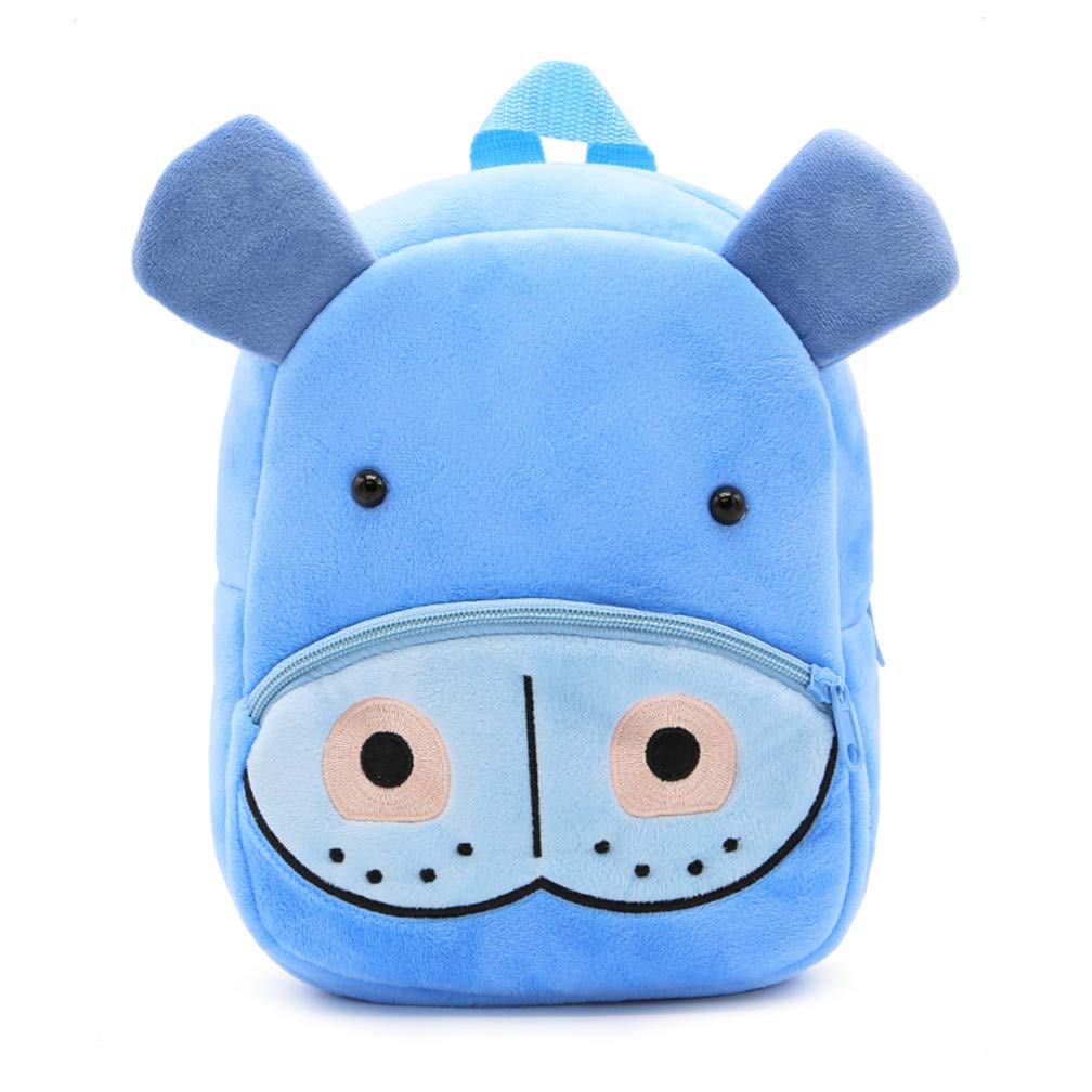 Toddler Backpack Zoo Plush Mini Daypack Animal Cartoon Travel Bag for Baby Girl Boy (Blue(Hippo))