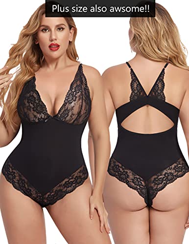 Avidlove Women Lingerie Bodysuit Snap Crotch Teddy One Piece Babydoll (Black,M)