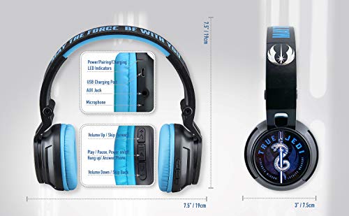 Star Wars Kids Bluetooth Headphones, Wireless Headphones with Microphone Includes Aux Cord, Volume Reduced Kids Foldable Headphones for School, Home, or Travel