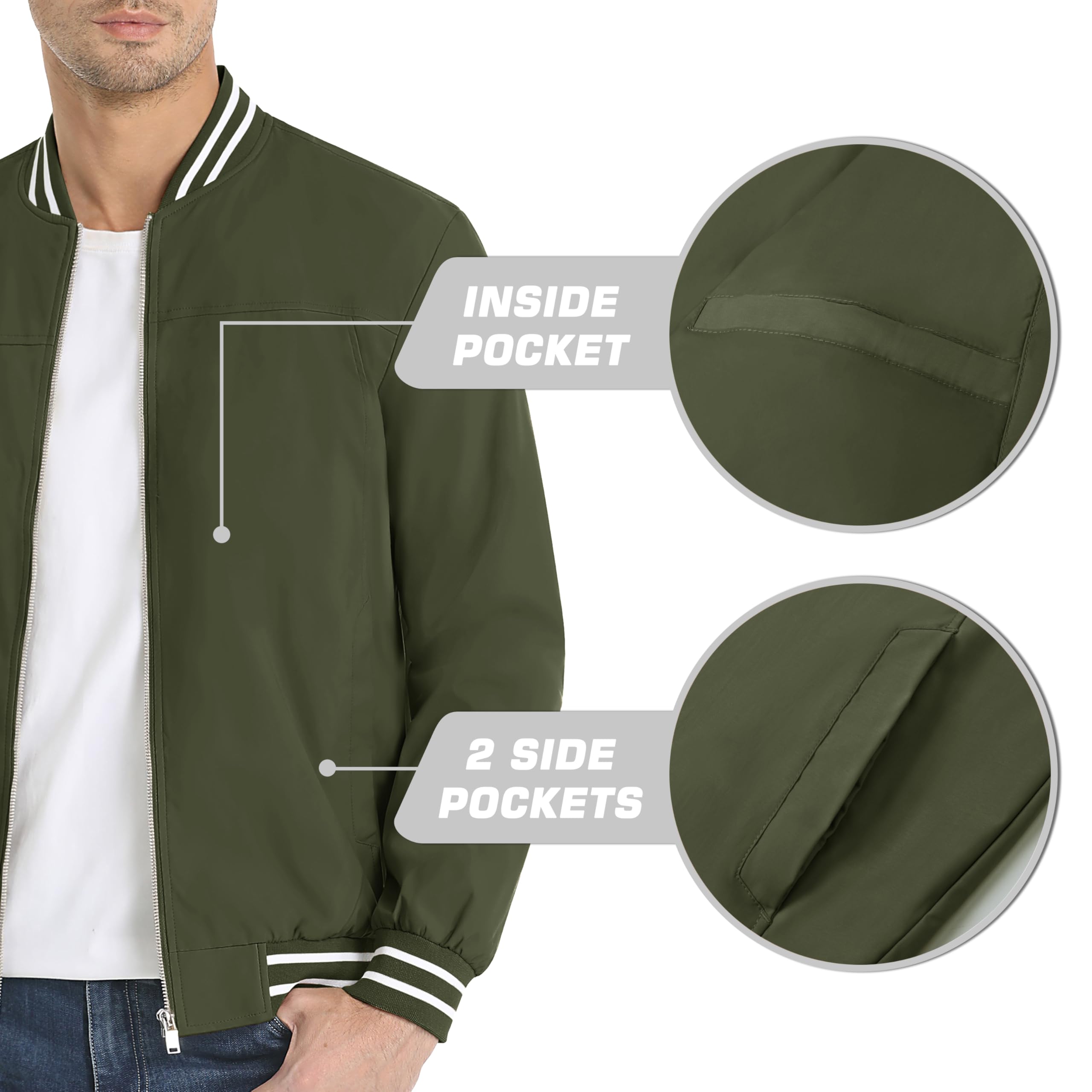 MAGNIVIT Lightweight Jackets for Men Black Jackets Bomber Jackets Men Baseball Jacket Mens Windbreaker Flight Jackets