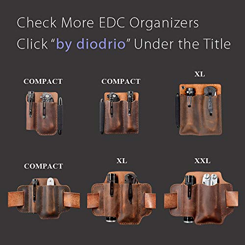 XXL EDC Leather Sheath, Leather Knife Belt Sheath Organizer, Tool Pouch Sheath for Most Leatherman Multitools, Key Ring Holder Fob, Holster for 5 inch Knives, Fit Most Tactical Flashlights. Chestnut.