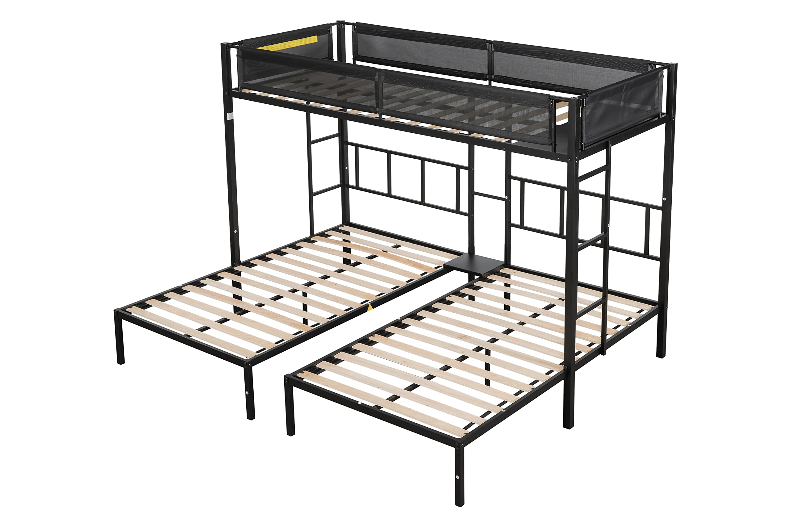 Oudiec Triple Bunk Bed Twin Over Twin, Metal Bedframe with Safety Guardrail & Ladder, Can Be Separated into 3 Twin Beds, No Box Spring Needed, Easy to Assemble for Dorm, Bedroom, Guest Room, Black