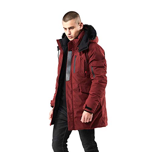 WEEN CHARM Men's Warm Parka Ski Jacket Water Resistant Puffer Jacket Long Winter Coat with Removable Faux Fur Hood
