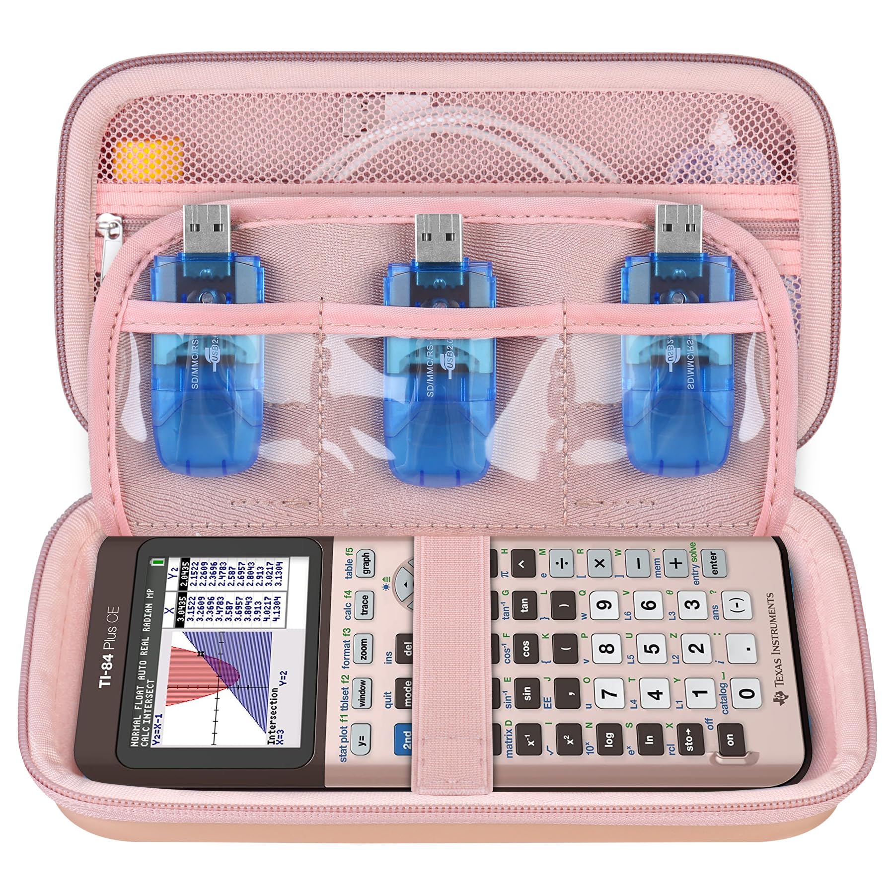 Supmay Hard Case for Texas Instruments TI-84 Plus CE/TI-84 Plus/TI-83 Plus CE/Casio fx-9750GIII Color Graphing Calculator, Storage Holder with Mesh Pockets for Charger Cable, User Manual, Rose Gold