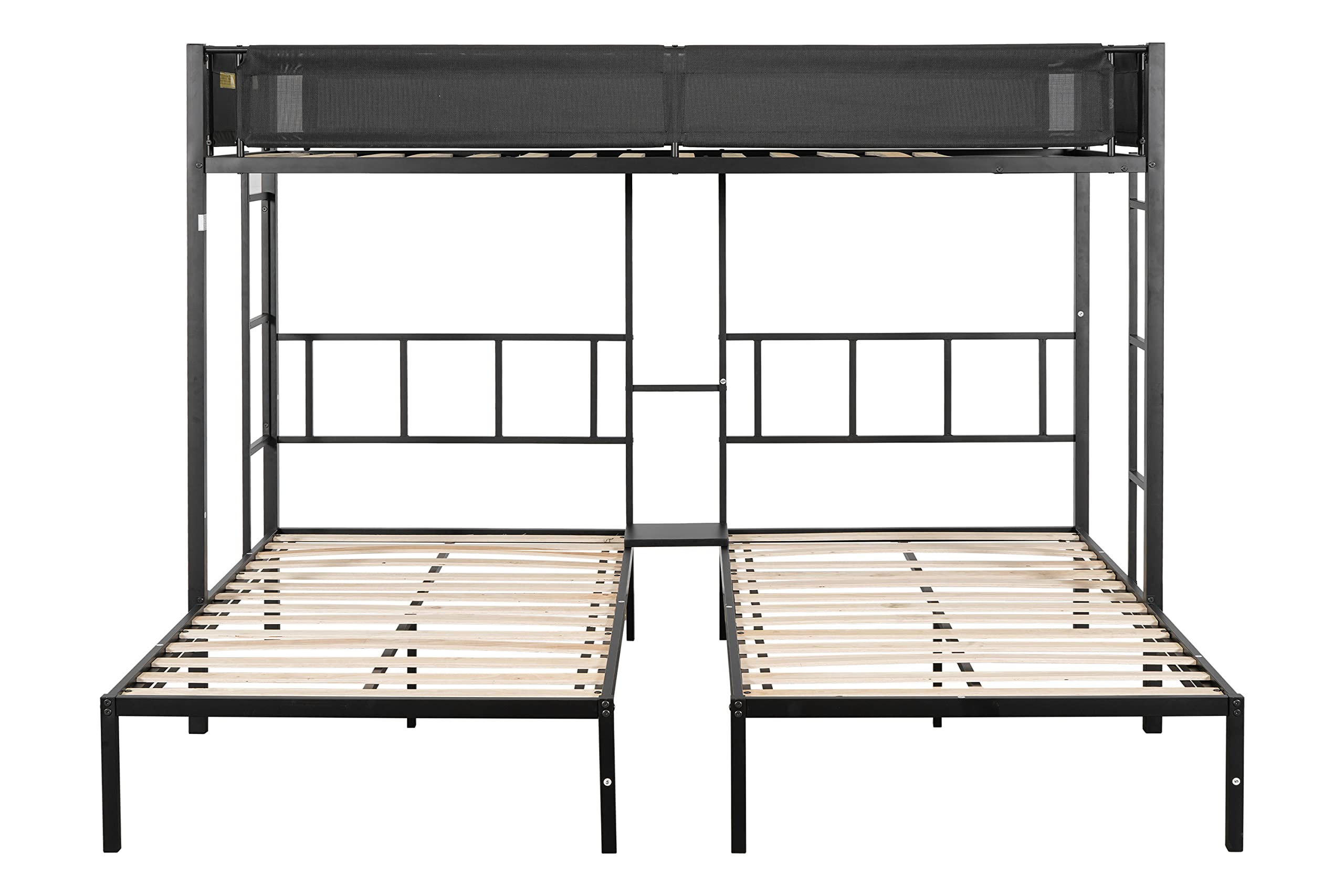 Oudiec Triple Bunk Bed Twin Over Twin, Metal Bedframe with Safety Guardrail & Ladder, Can Be Separated into 3 Twin Beds, No Box Spring Needed, Easy to Assemble for Dorm, Bedroom, Guest Room, Black