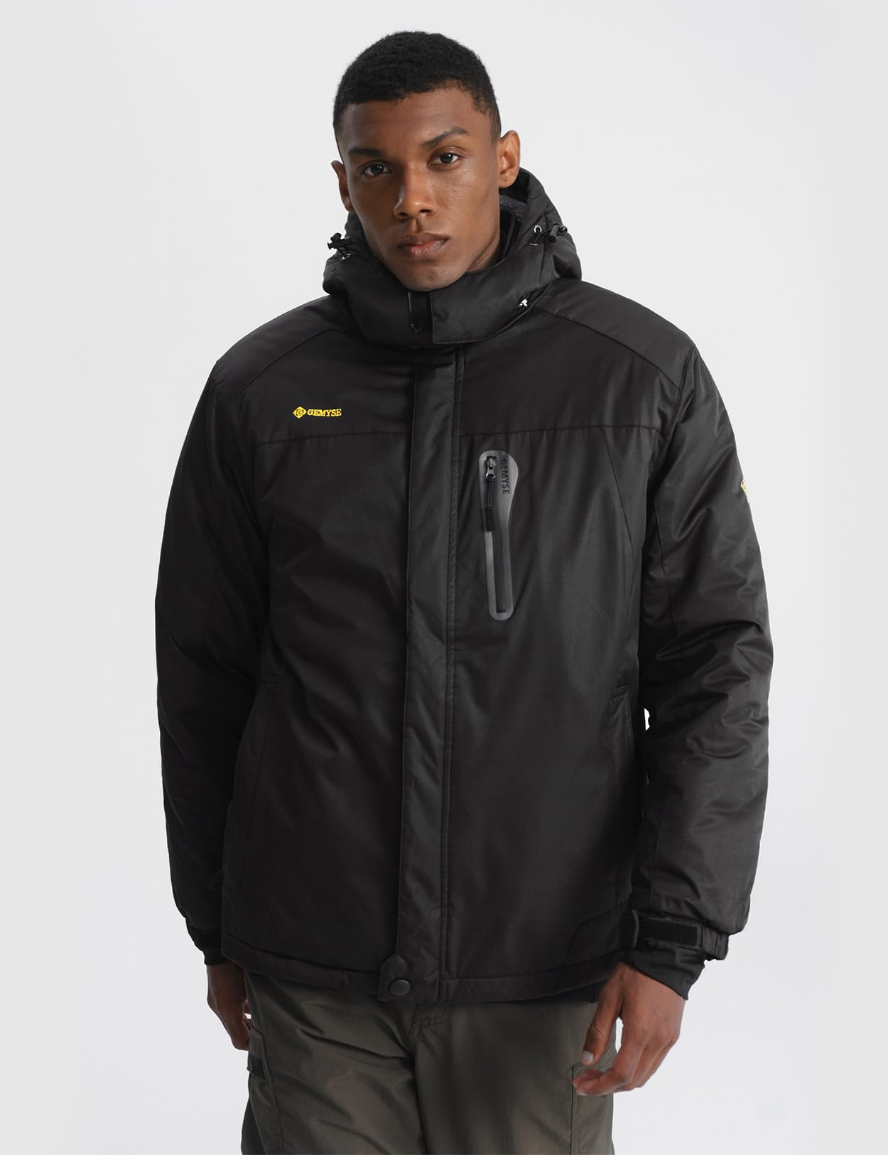 GEMYSE Men's Ski Snow Jacket Warm Winter Waterproof Coat Snowboard Rain Jacket Hooded Windproof Windbreaker(Black,3X-Large)