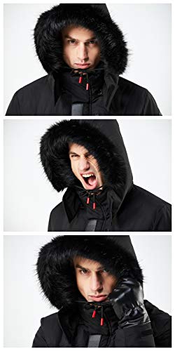 WEEN CHARM Men's Warm Parka Ski Jacket Water Resistant Puffer Jacket Long Winter Coat with Removable Faux Fur Hood