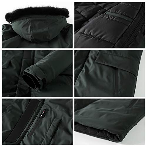 WEEN CHARM Men's Warm Parka Ski Jacket Water Resistant Puffer Jacket Long Winter Coat with Removable Faux Fur Hood