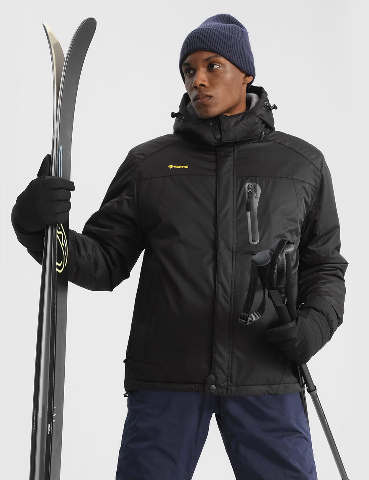 GEMYSE Men's Ski Snow Jacket Warm Winter Waterproof Coat Snowboard Rain Jacket Hooded Windproof Windbreaker(Black,3X-Large)