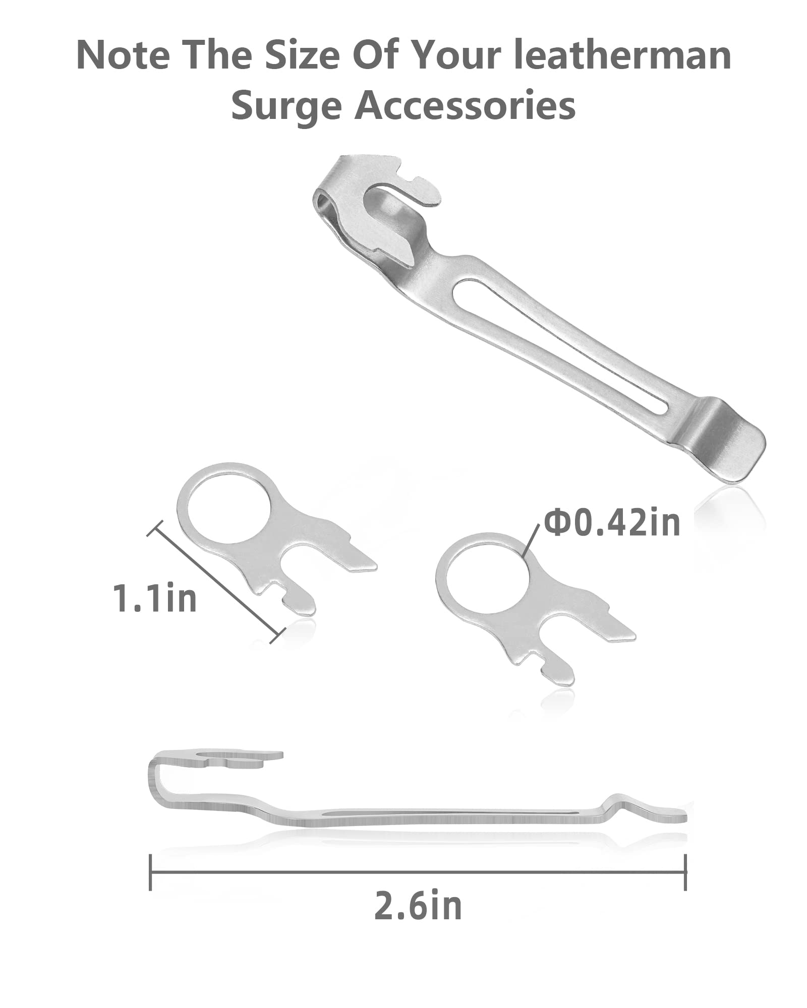 Quick-Release Pocket Clip/Upgrade designed standards stainless steel surge accessories，for Charge AL, Charge ALX, Charge Ti, Charge TTi, Quick Release Multi-Tool Pocket（2 pack）