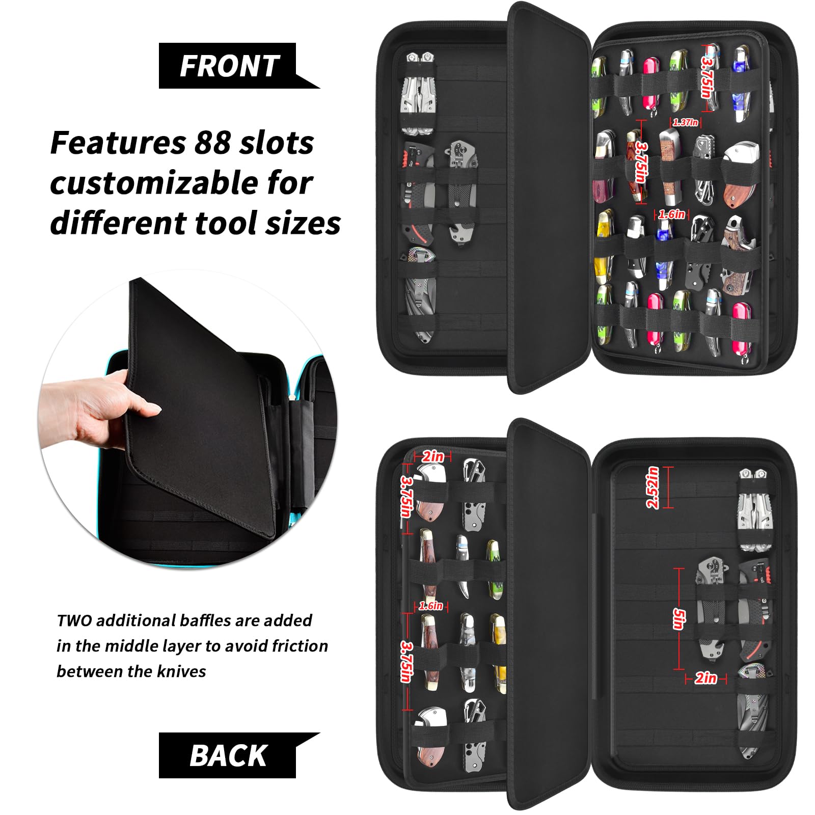 Knife Display Case for 66+ Pocket Knives. Folding Knife Holder, Butterfly Knives Storage Organizer, Knives Roll Collection Pouch Carrier Bag for Survival Tactical Outdoor for EDC Mini Knife (Box Only)
