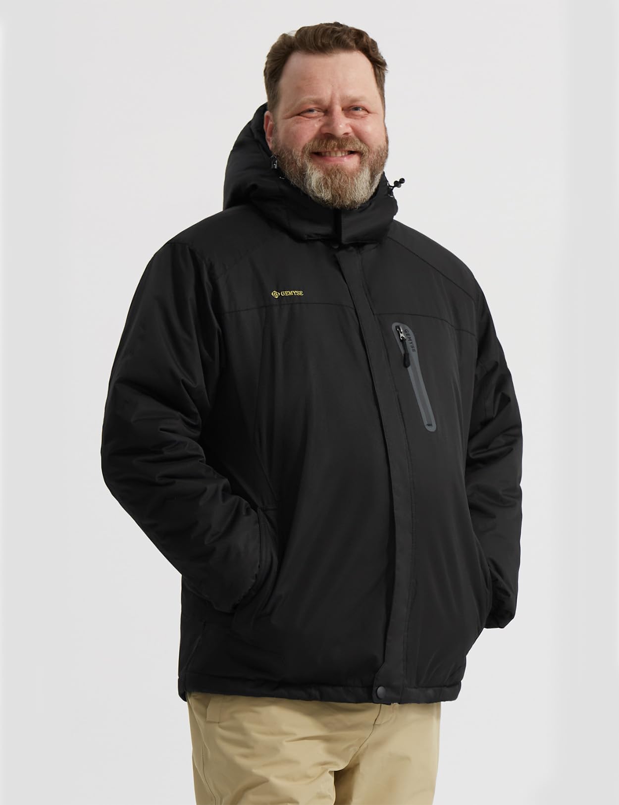 GEMYSE Men's Ski Snow Jacket Warm Winter Waterproof Coat Snowboard Rain Jacket Hooded Windproof Windbreaker(Black,3X-Large)