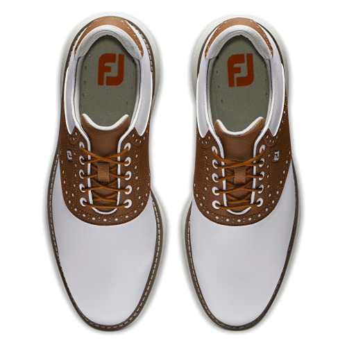 FootJoy Men's Traditions Previous Season Style Golf Shoe, White/Brown, 7.5 Wide