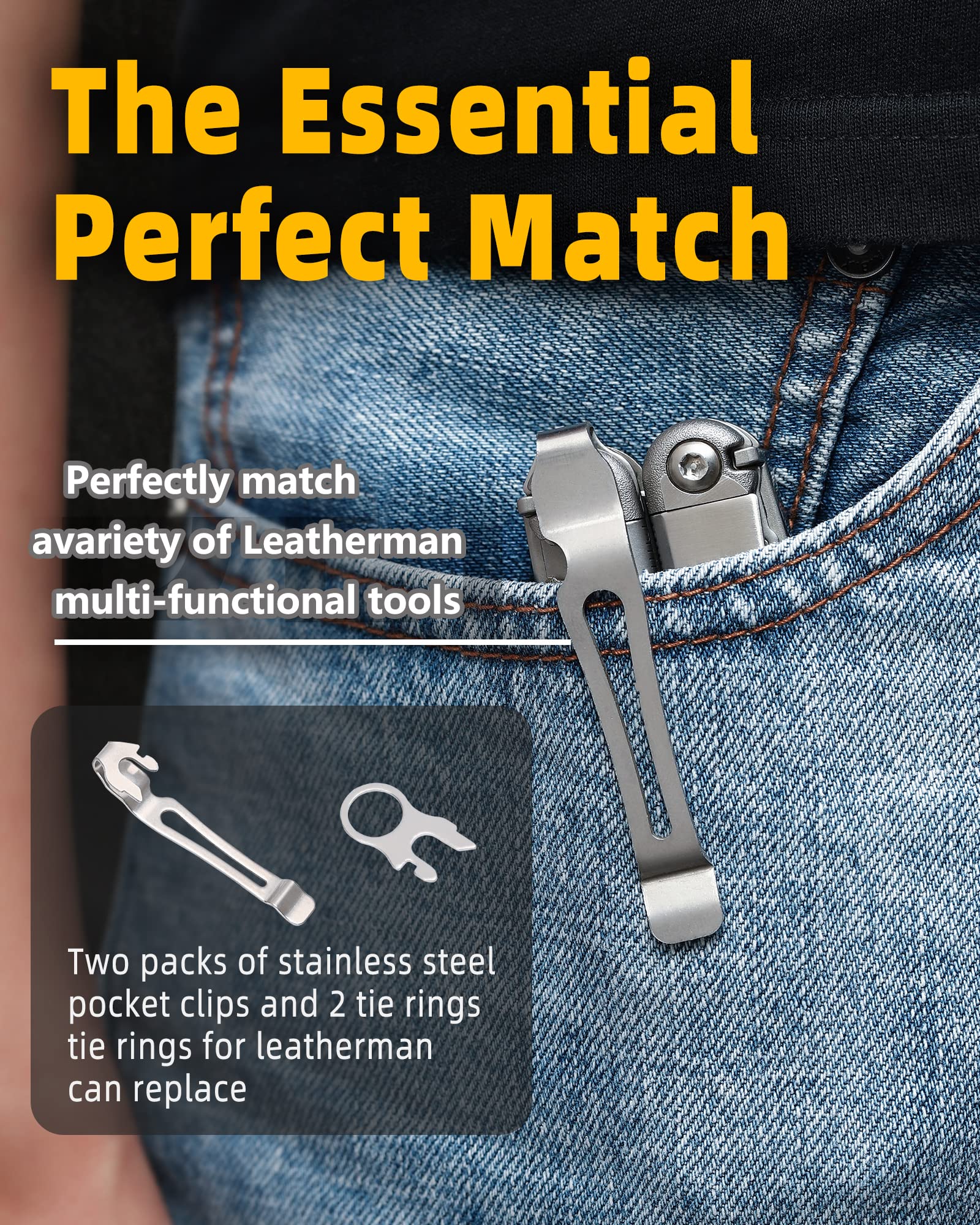 Quick-Release Pocket Clip/Upgrade designed standards stainless steel surge accessories，for Charge AL, Charge ALX, Charge Ti, Charge TTi, Quick Release Multi-Tool Pocket（2 pack）