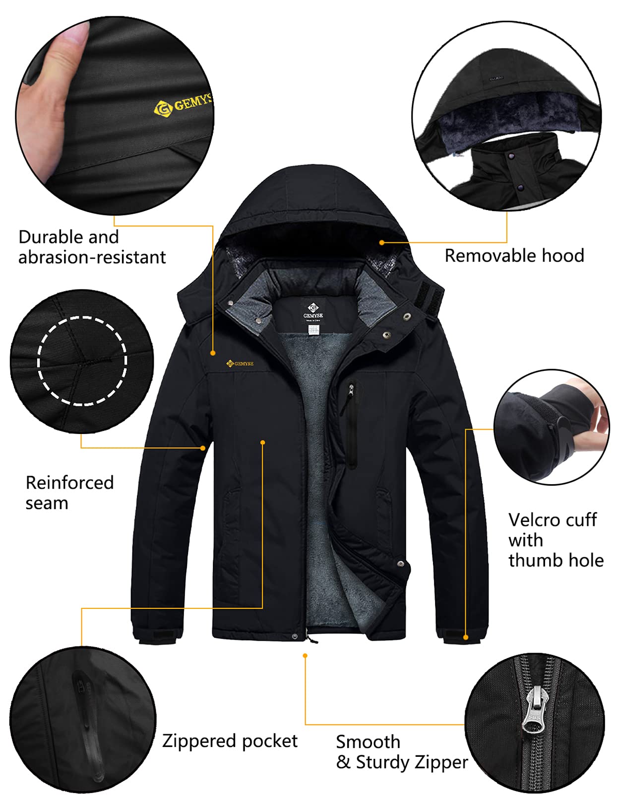 GEMYSE Men's Ski Snow Jacket Warm Winter Waterproof Coat Snowboard Rain Jacket Hooded Windproof Windbreaker(Black,3X-Large)