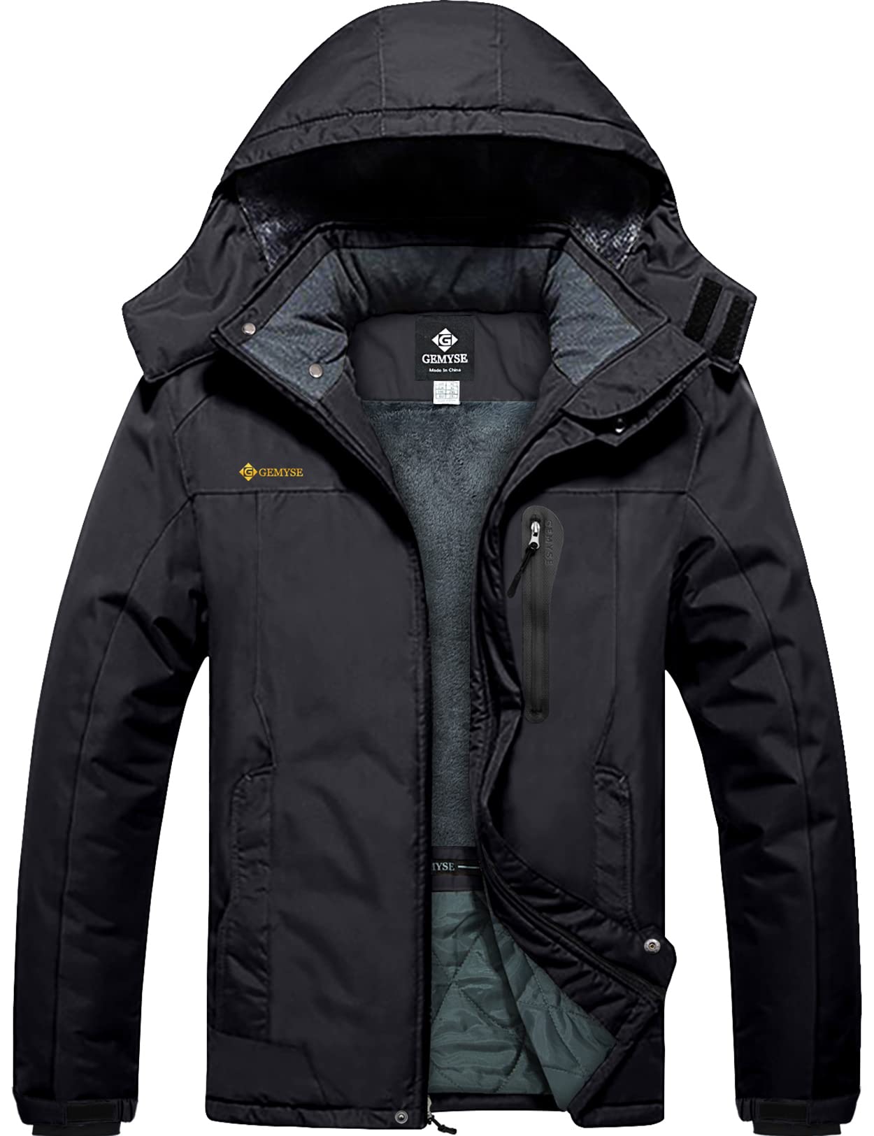 GEMYSE Men's Ski Snow Jacket Warm Winter Waterproof Coat Snowboard Rain Jacket Hooded Windproof Windbreaker(Black,3X-Large)