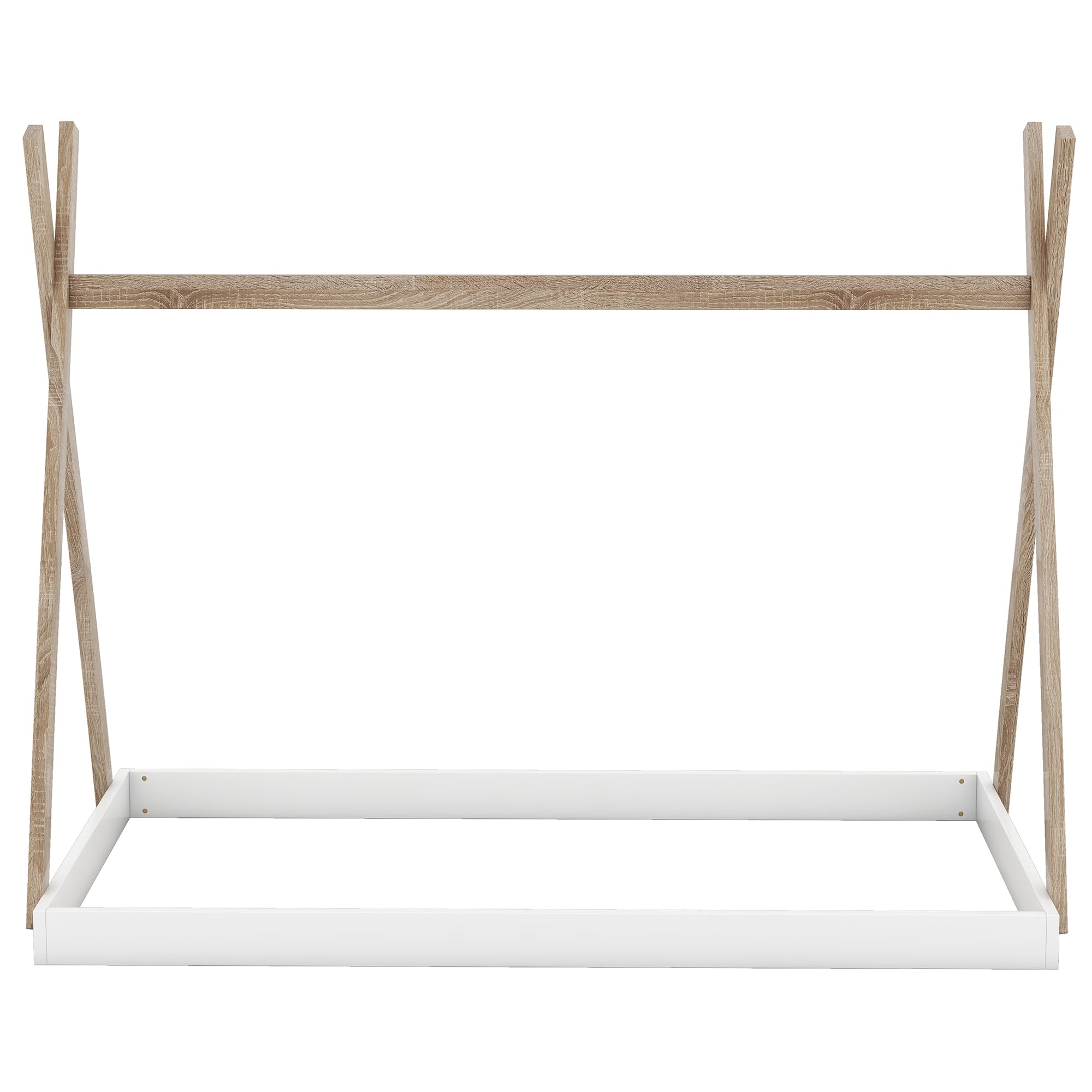 Merax Twin Wood Teepee Bed, Cute Floor Tent Bed for Kids Boys Girls,Easy Assemble White/Natural
