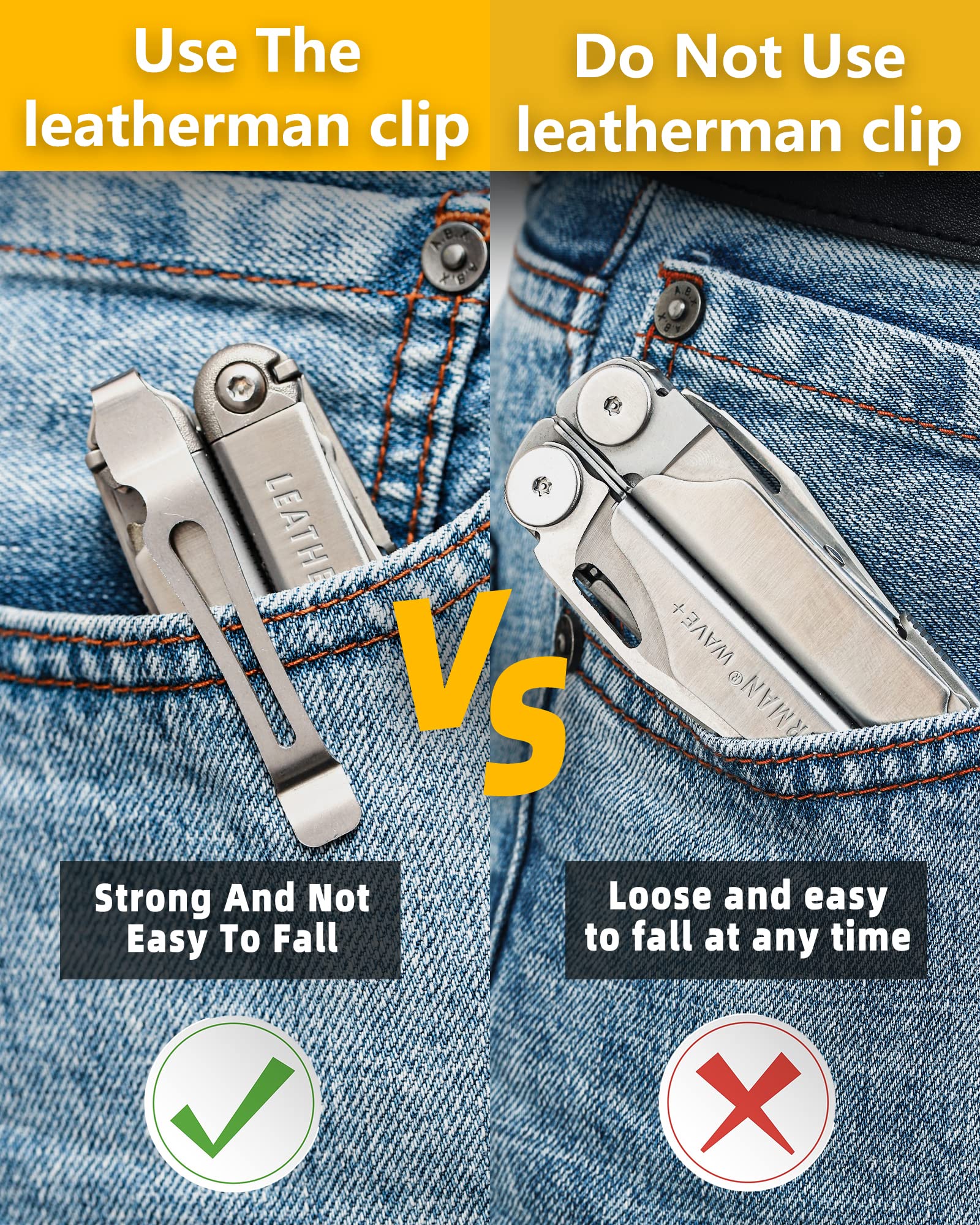 Quick-Release Pocket Clip/Upgrade designed standards stainless steel surge accessories，for Charge AL, Charge ALX, Charge Ti, Charge TTi, Quick Release Multi-Tool Pocket（2 pack）