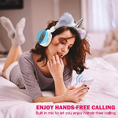 JINSERTA Bluetooth 5.0 Headphones with Fluffy Cat Ears for Kids, Kids Headband Earphone Foldable Headset Rechargeable Support TF Card, FM, Aux in (Black)