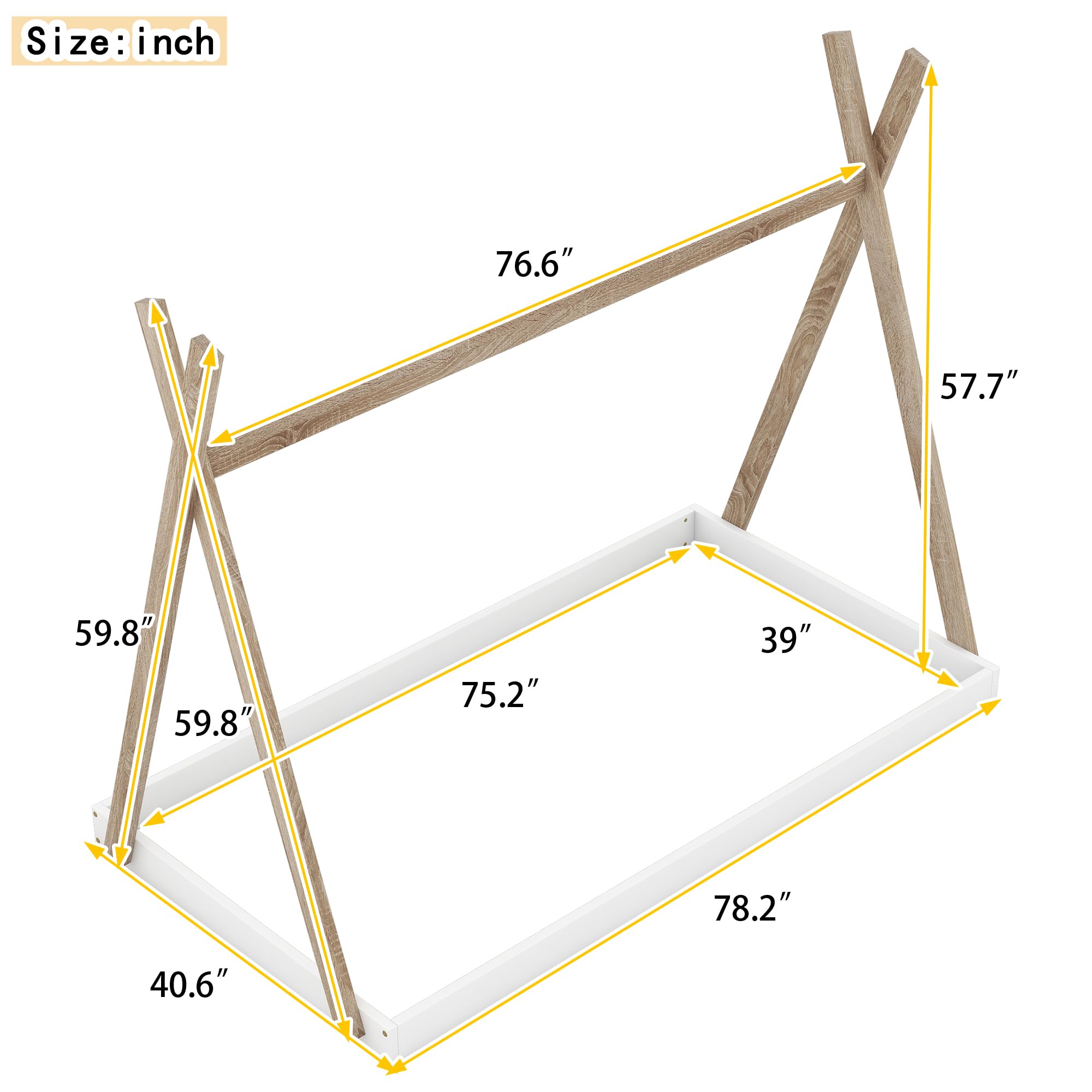 Merax Twin Wood Teepee Bed, Cute Floor Tent Bed for Kids Boys Girls,Easy Assemble White/Natural