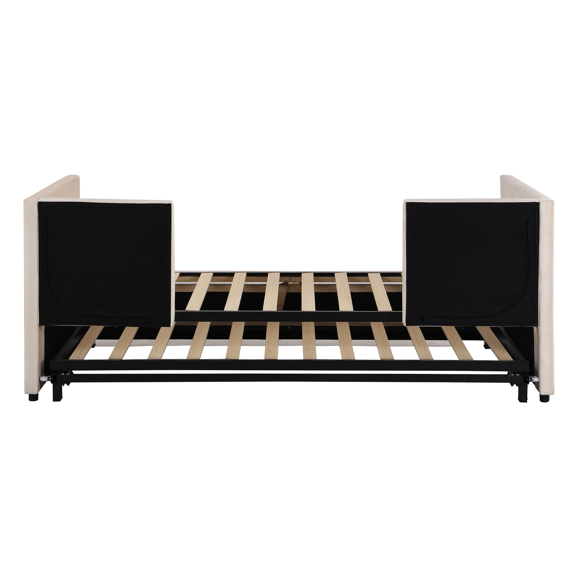 Eafurn Upholstered Daybed with Trundle,Extendable Daybed with Trundle Bed, Twin to King Daybed,Velvet Upholstered Daybed Sofa Bed w/Wood Slat, Twin Size Upholstered Daybed for Kid Boys Girls