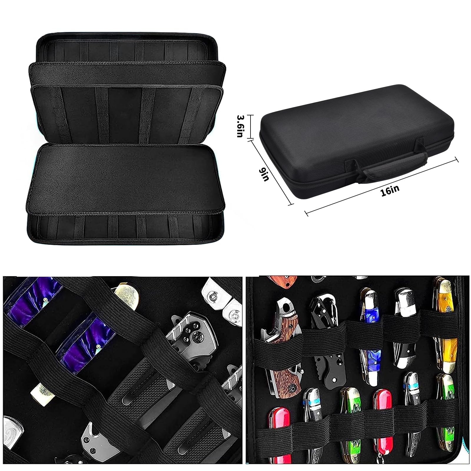 Knife Display Case for 66+ Pocket Knives. Folding Knife Holder, Butterfly Knives Storage Organizer, Knives Roll Collection Pouch Carrier Bag for Survival Tactical Outdoor for EDC Mini Knife (Box Only)