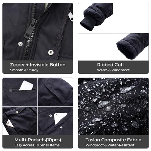 Yozai Men's Winter Coats, Warm Winter Jackets for Mens Ski Snow Jacket Snowboard Water Resistant Jacket Mountain Windbreaker Detachable Hooded Parka Black Medium