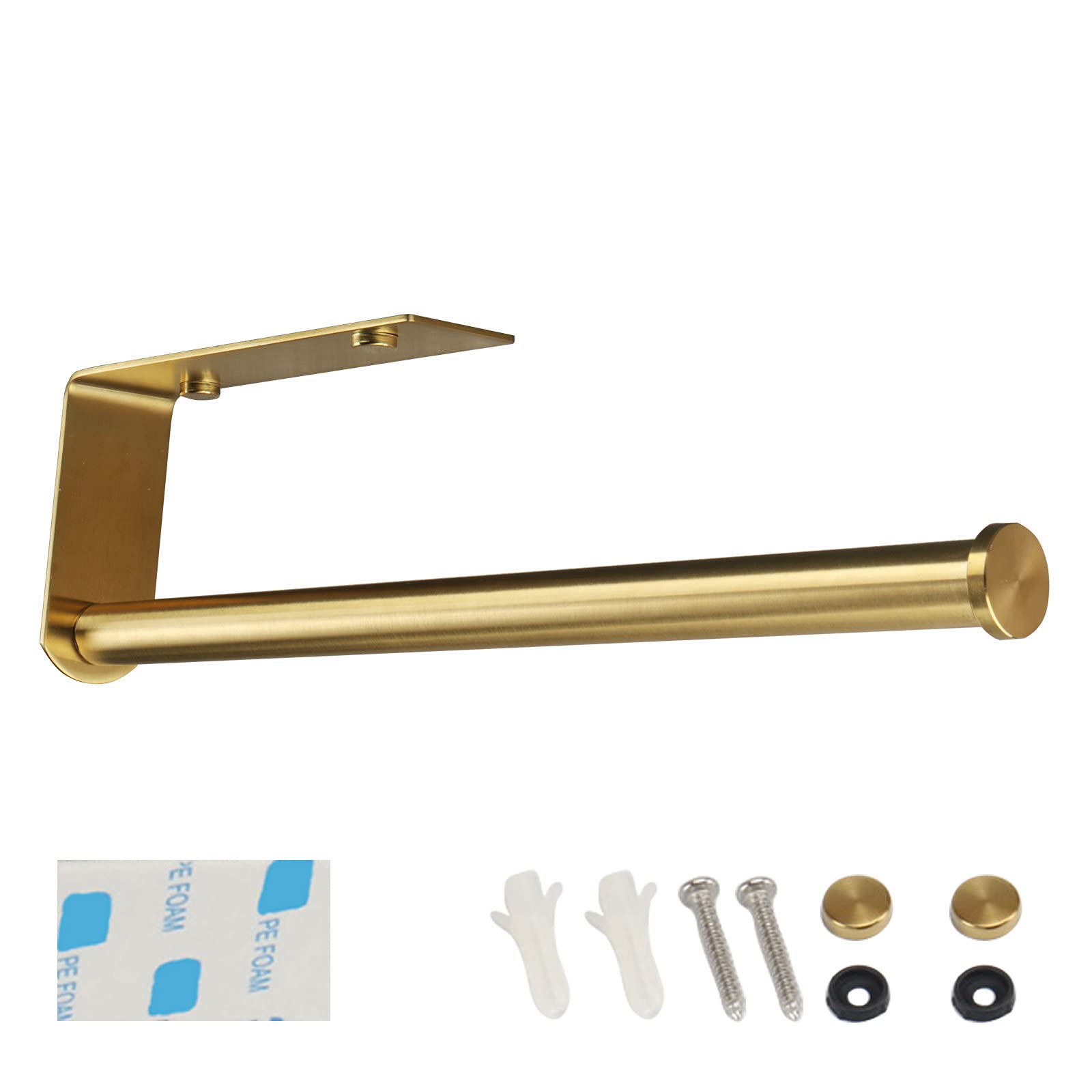 TocTen Paper Towel Holder Available in Self Adhesive and Wall Mounted Installation Paper Towel Bar for Kitchen Under Cabinet, Thicken 304 Stainless Steel Paper Towel Rack (13 inch, Brushed Gold)