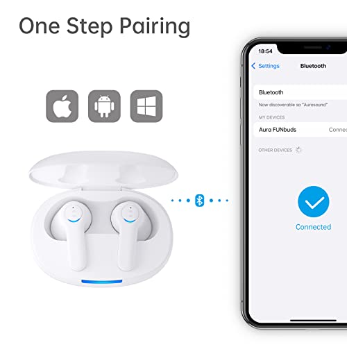 True Wireless Earbuds, 4 Mics Call Noise Cancelling Headphones 13mm Dynamic Driver for Deep Bass & Stereo Sound, Wireless Charging Case, Aadaptive EQ & Low Latency for Online Meeting & Sport(White)