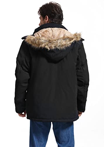 Yozai Men's Winter Coats, Warm Winter Jackets for Mens Ski Snow Jacket Snowboard Water Resistant Jacket Mountain Windbreaker Detachable Hooded Parka Black Medium