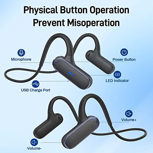 YYK Open Ear Headphones Wireless Air Conduction Bluetooth Earphones 15 Hours Playtime IPX6 Waterproof Lightweight Comfortable Over-Ear Headphone with Mic for Sport Work Study Indoor and Outdoor
