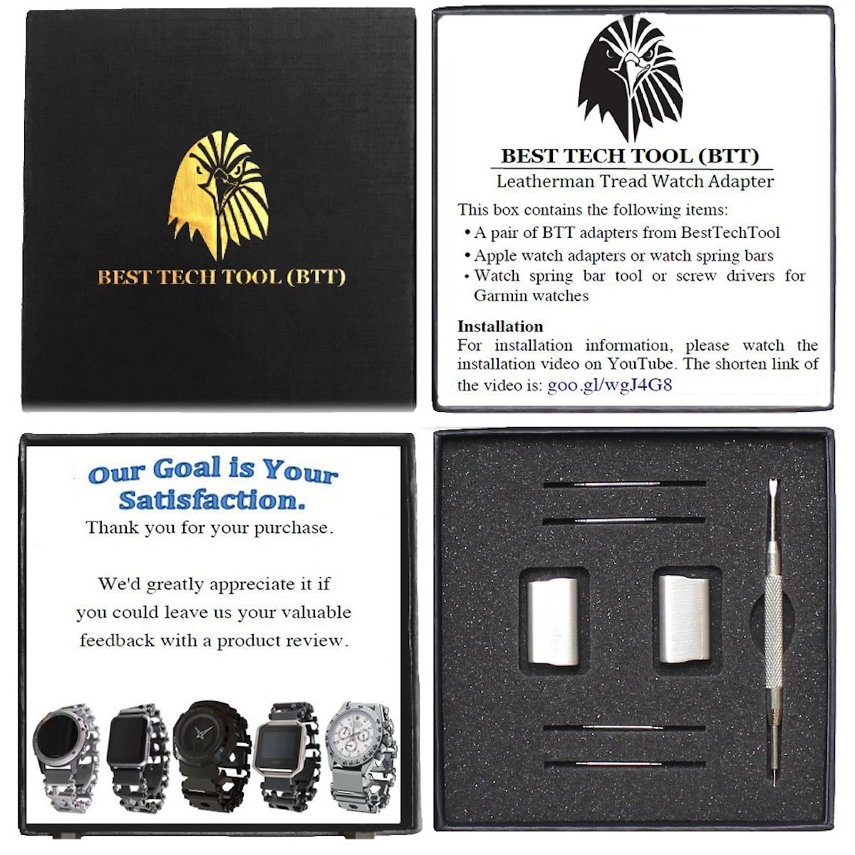 BestTechTool BTT-Stainless Steel-Watch Adapter Compatible with Leatherman Bracelet (Silver-Tread LT, Apple Watch Ultra 2/Ultra/46mm/45mm/44mm/42mm)