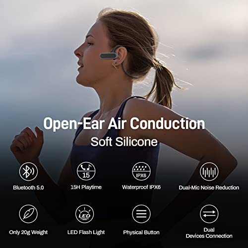 YYK Open Ear Headphones Wireless Air Conduction Bluetooth Earphones 15 Hours Playtime IPX6 Waterproof Lightweight Comfortable Over-Ear Headphone with Mic for Sport Work Study Indoor and Outdoor