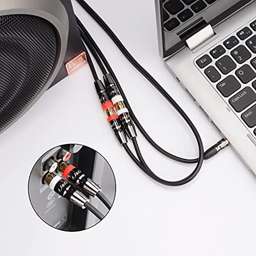 J&D 3.5 mm to Dual RCA Audio Cable, Heavy Duty 3.5mm Male to 2 RCA Female Gold Plated Copper Shell Stereo Audio Adapter Cable, 6 Feet