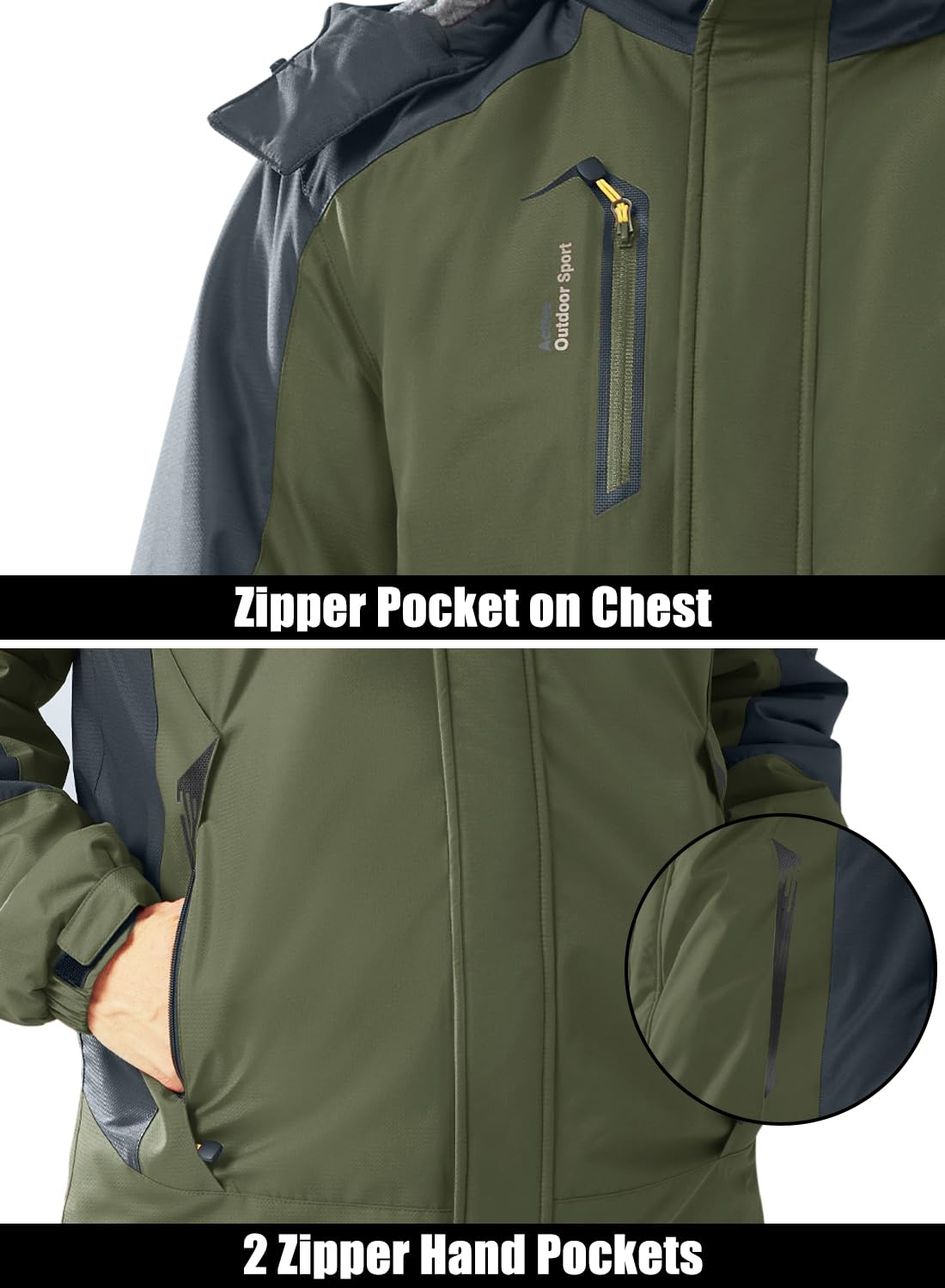 MAGCOMSEN Work Jacket Winter Coats Ski Jacket Waterproof Jaket Rain Jackets Fleece Jacket Softshell Jacket Tactical Jacket Snowboard Jackets Green