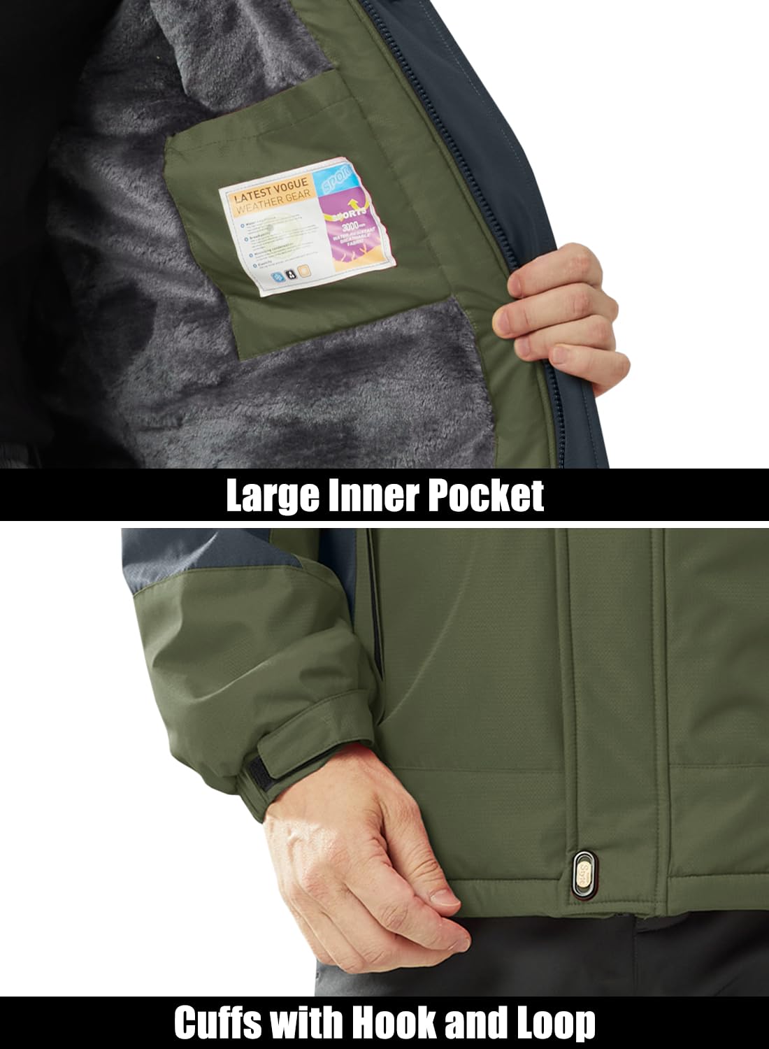 MAGCOMSEN Work Jacket Winter Coats Ski Jacket Waterproof Jaket Rain Jackets Fleece Jacket Softshell Jacket Tactical Jacket Snowboard Jackets Green