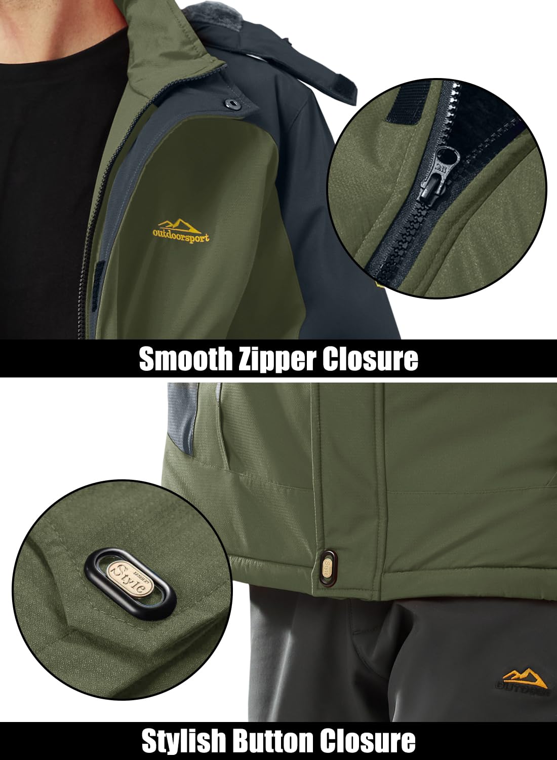 MAGCOMSEN Work Jacket Winter Coats Ski Jacket Waterproof Jaket Rain Jackets Fleece Jacket Softshell Jacket Tactical Jacket Snowboard Jackets Green