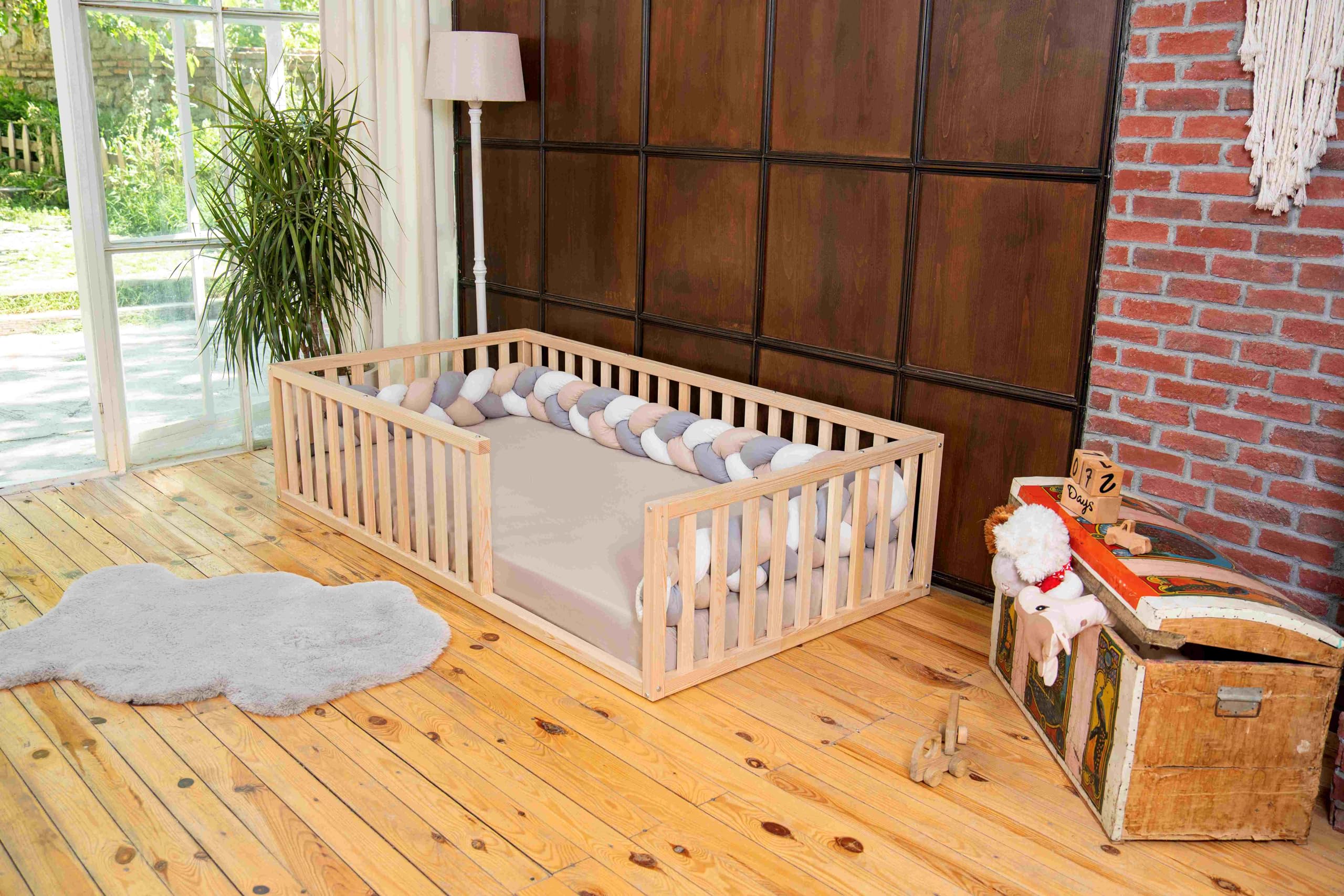 Montessori Floor Bed Twin Size 39x75" / Height 18.9'' | Pine Tree Toddler Bed Frame, Wood Bed Frame | Gift For Kids Room Decor (Twin)