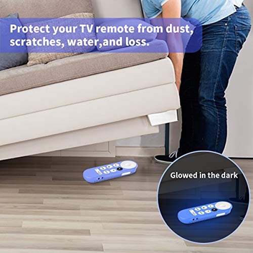 [4Pcs]Protective Case Compatible for Chromecast with Google TV Remote Control, Alquar Shockproof Silicone Skin for Google TV 2020 Voice Remote, Anti-Lost with Loop (red+dark blue+glow blue+glow green)