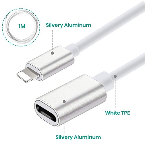 MeloAudio 3.3FT TPE Extension Cord Cable Charging Sync Video & Audio Compatible with iOS Devices (Phone/Pad/Pod), Male to Female Dock Cable Extender Connector Case Adapter