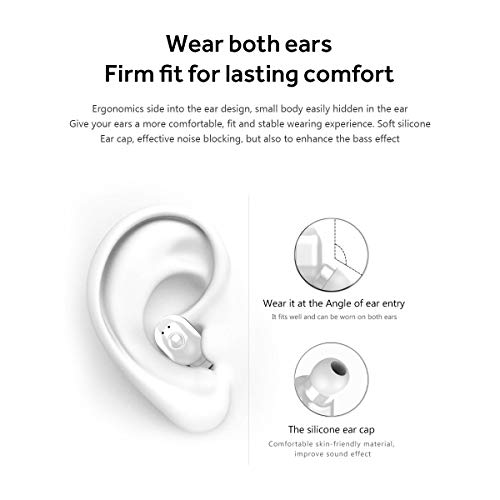 AIYIBEN Wireless Earphones, Wireless Sports Bluetooth Earphone Mini Earbud with Noise Cancelling for iPhone X/8/7/6s Plus Samsung Galaxy S8, S8 Plus (White)