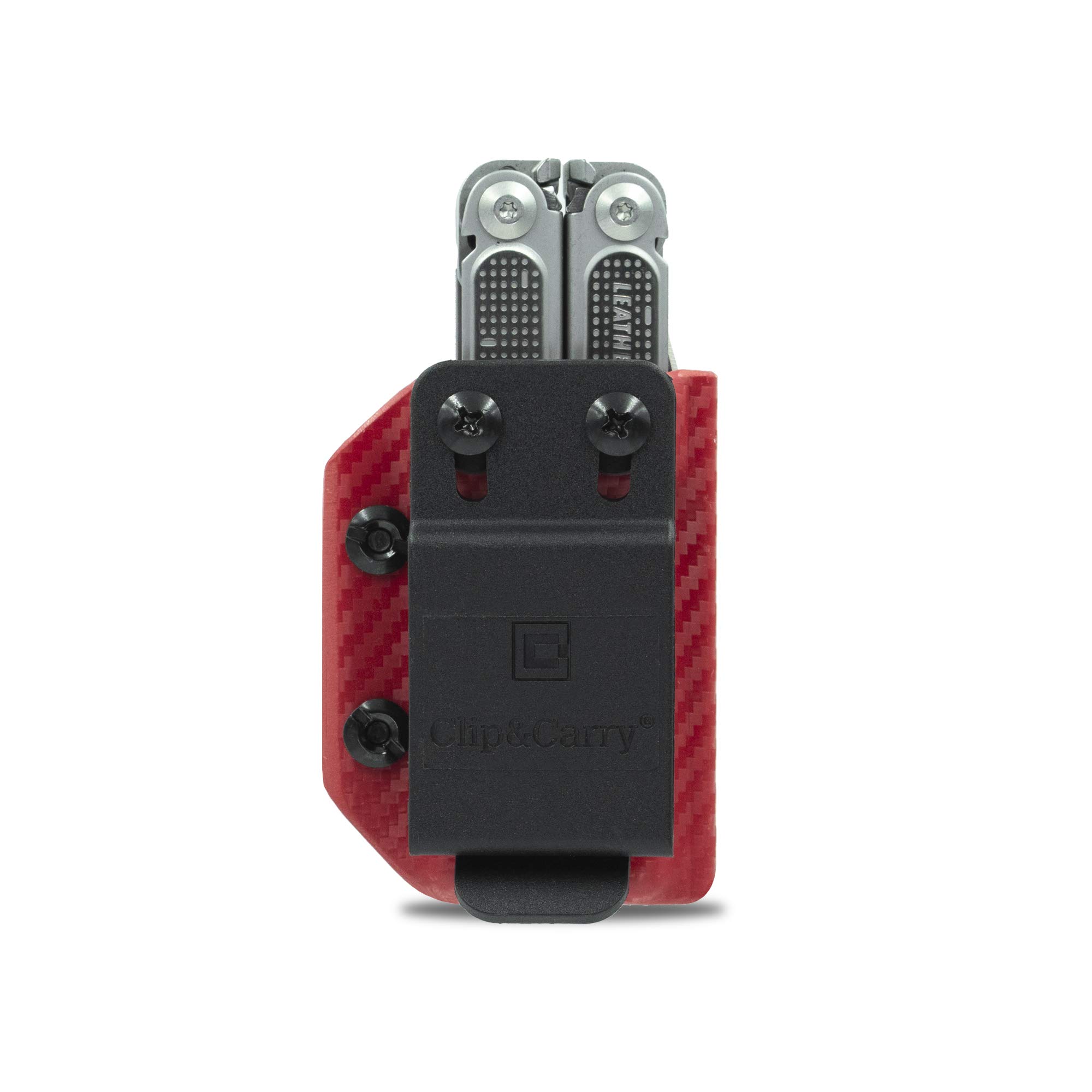 Clip & Carry Kydex Multitool Sheath for LEATHERMAN FREE P4 - Made in USA (Multi-tool not included) EDC Multi Tool Holder Holster Cover (Red Carbon Fiber)