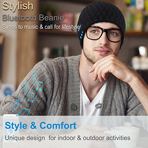 Rotibox Bluetooth Beanie Hat, Winter Outdoor Sport Premium Knit Cap with Wireless Stereo Headphone Headset Earphone Speaker Mic Hands Free Compatible with iPhone Samsung Android Cell Phones - Black