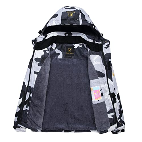Keevoom Child Snowboarding Coat Waterproof Thick Rain Jackets Warm Fleece Lined Ski Jacket Hooded Outdoor Snow Jacket Camo Size 10