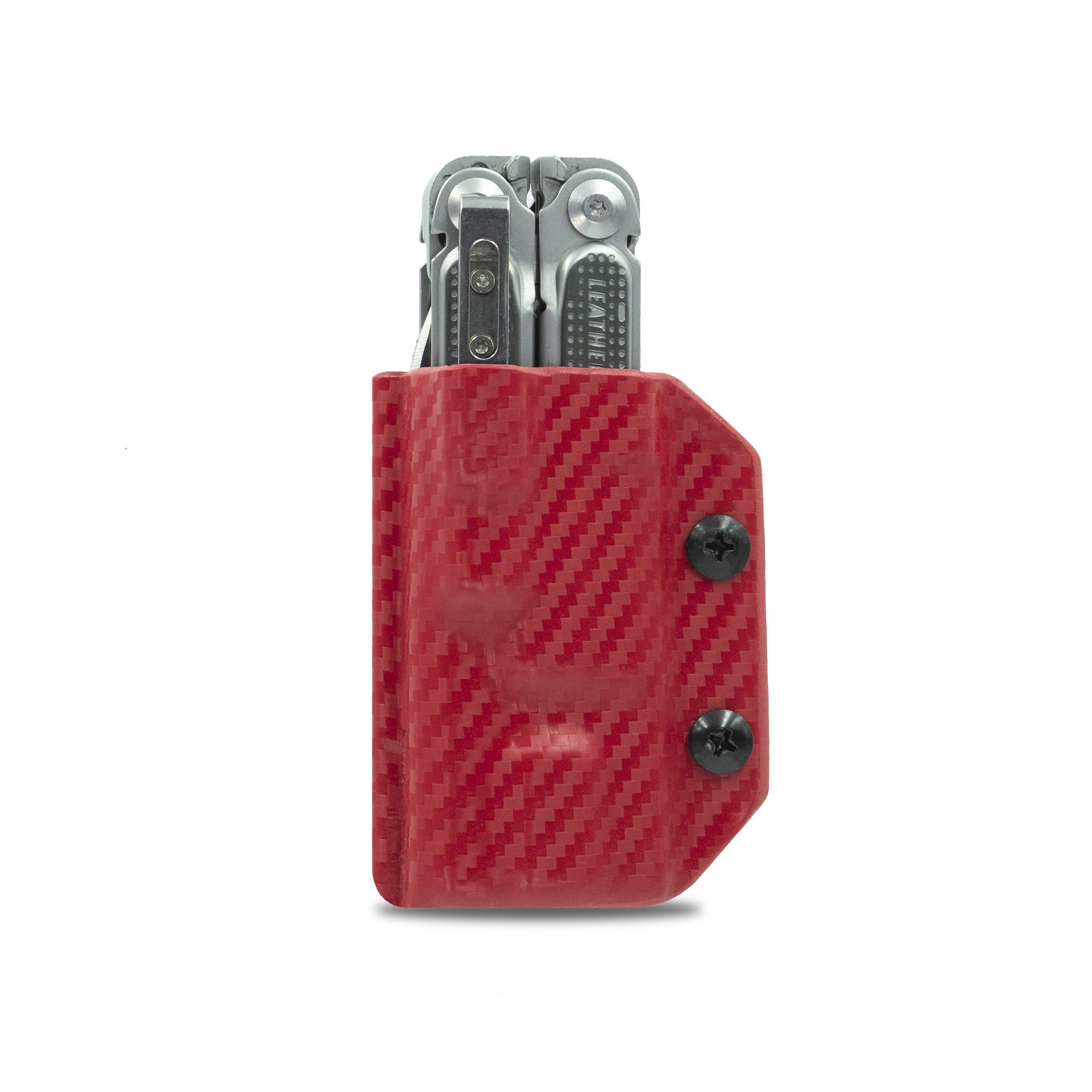 Clip & Carry Kydex Multitool Sheath for LEATHERMAN FREE P4 - Made in USA (Multi-tool not included) EDC Multi Tool Holder Holster Cover (Red Carbon Fiber)