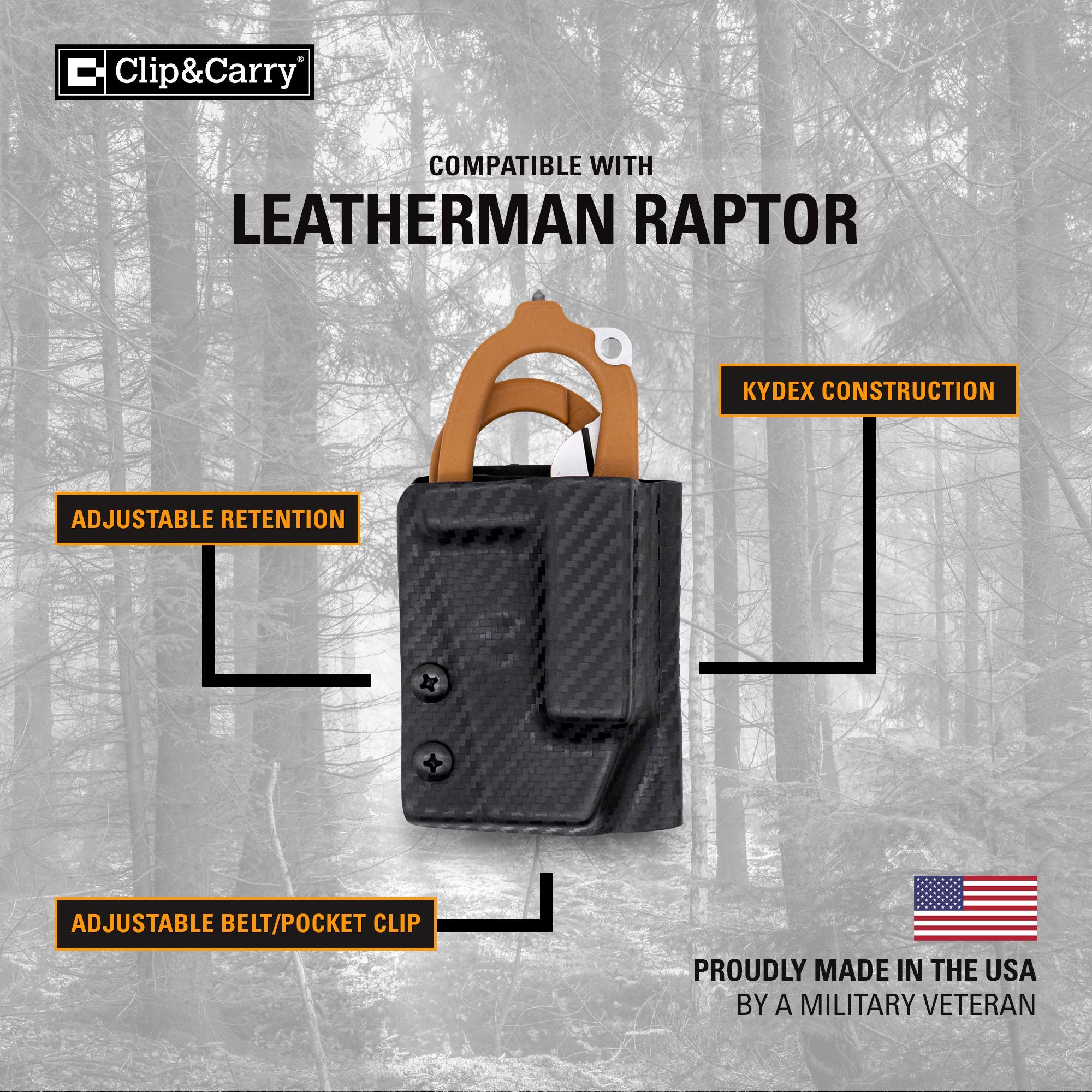 Clip & Carry Kydex Multitool Sheath for the Leatherman RAPTOR Trauma Shears - Made in USA - EDC Multi Tool Sheath Holder Holster Cover - Black