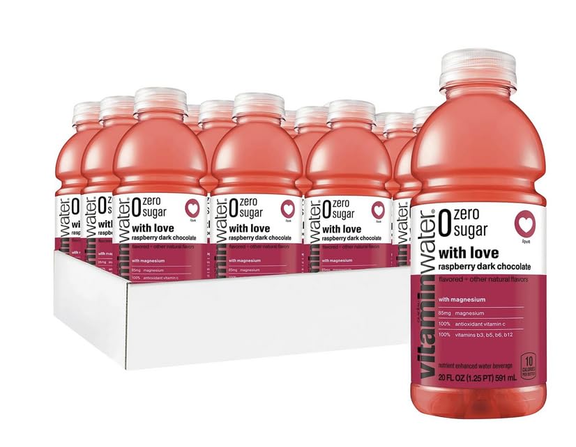 Vitamin Water ZERO Sugar - With Love - Raspberry Dark Chocolate | 20 Fl Oz Bottles | Pack of 12